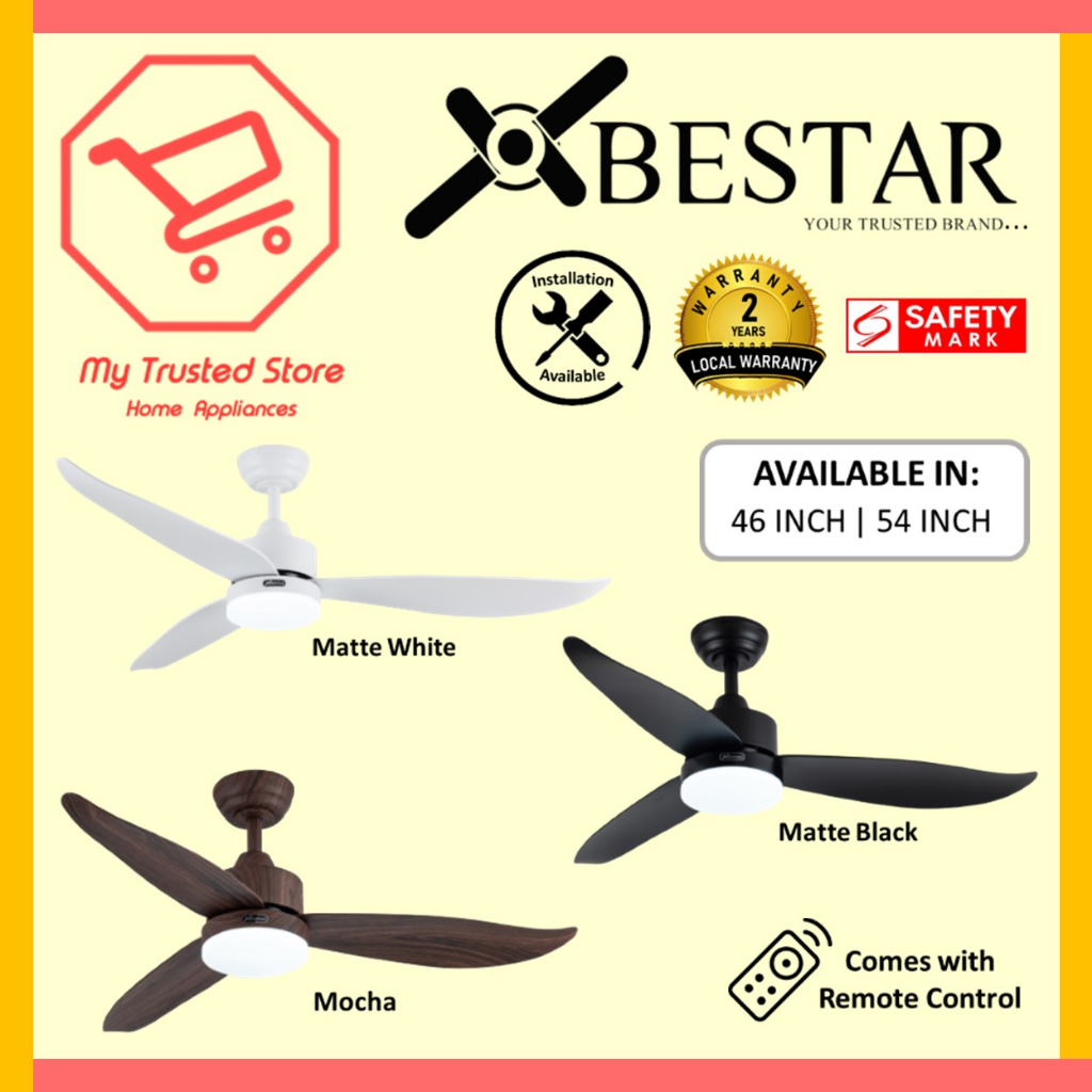 BESTAR RAZOR DC Motor 3 Blade Ceiling Fan with 3 Tone LED Light Kit and ...