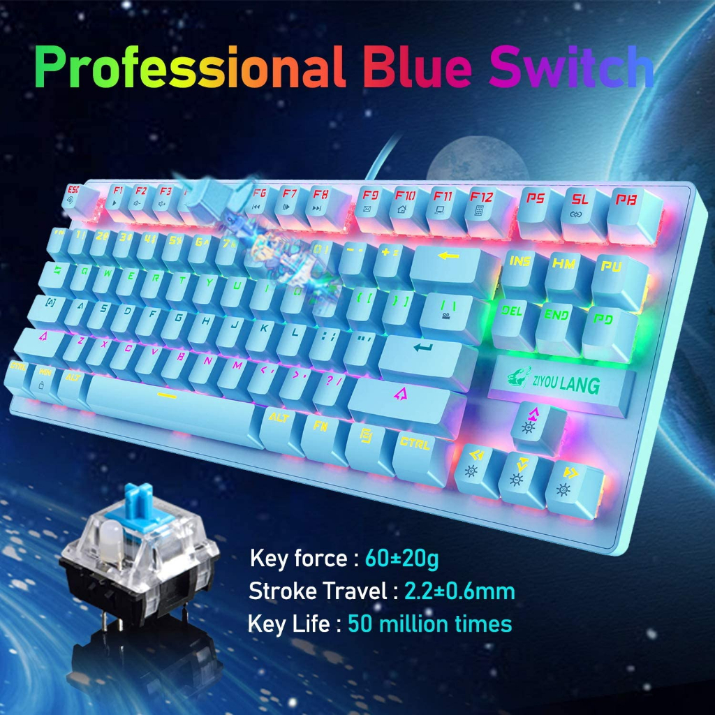 LEAVEN K550 Wired Mechanical Gaming Keyboard With Classic and Retro Typewriter Design 87 Keys ...