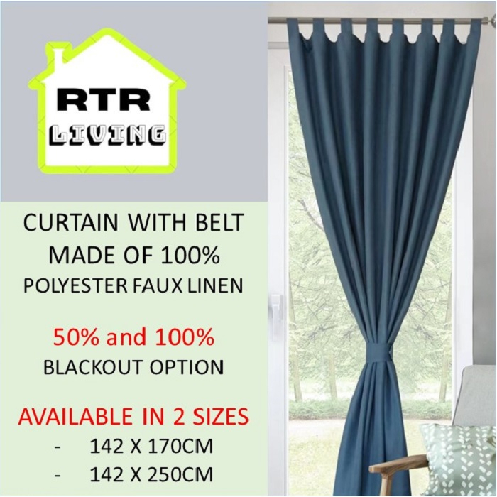 Tap Top Blackout Curtain with Belt (Width 135cm Height 170cm/250cm ...