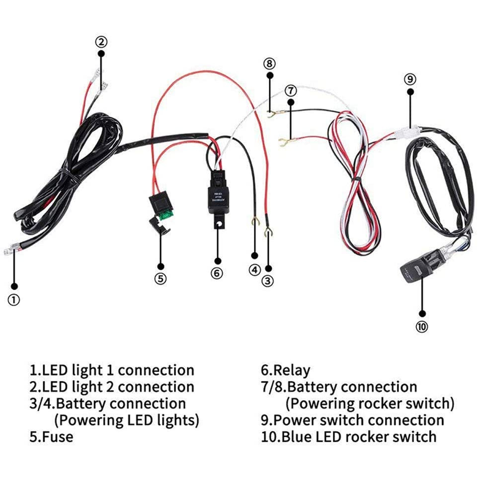 (NO BOX) Wiring Harness LED Light Relay Loom Kit Fuse Relay Waterproof ...