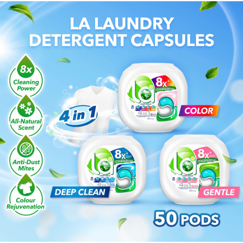 [NEW YEAR PROMO] LA Nature 4-in-1 Laundry Detergent Capsules (50Pcs) / La 4in1 Laundry Pods ...