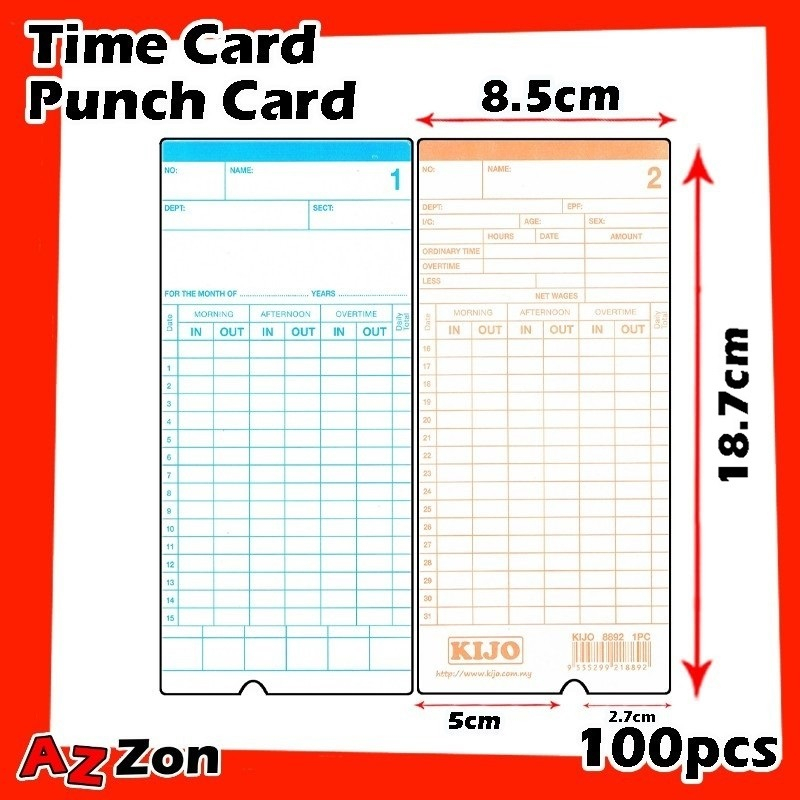 Time Card Punch Card 时间卡 Punch Card For Time Recorder | Shopee Singapore