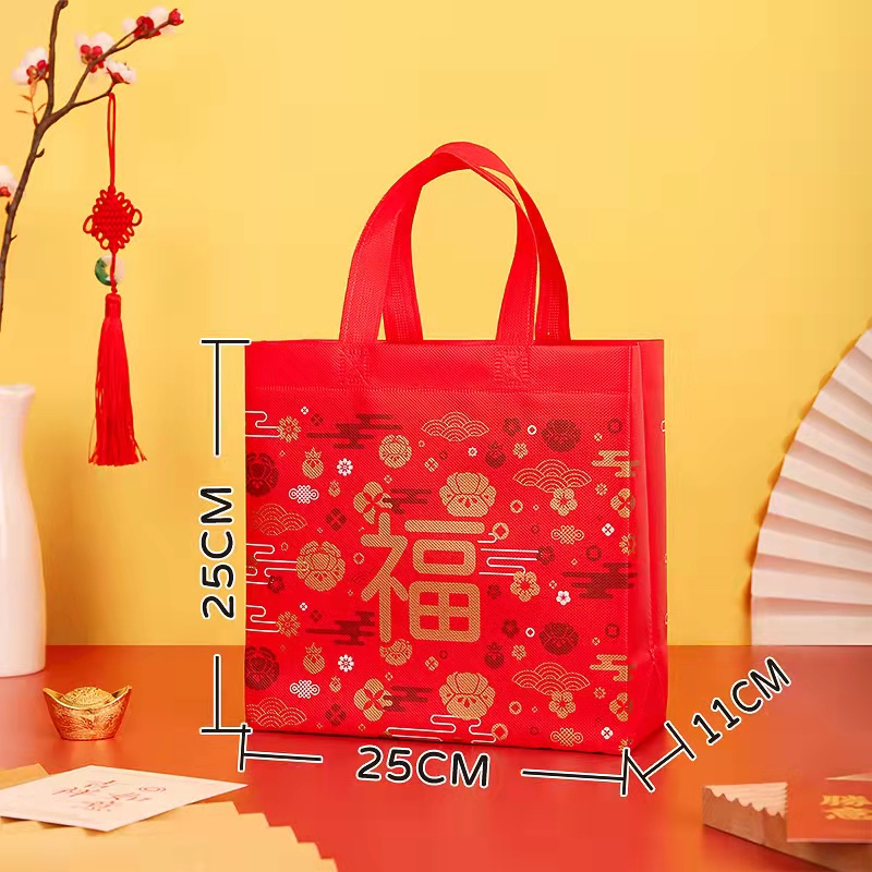 [SG Stock] CNY Cloth Non-woven Carrier Bag Goodies Visiting Red Chinese ...