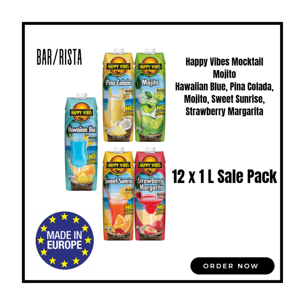Happy Vibes Pre-Mix Mocktails/Mixers Various Flavours 12 x 1L Carton ...