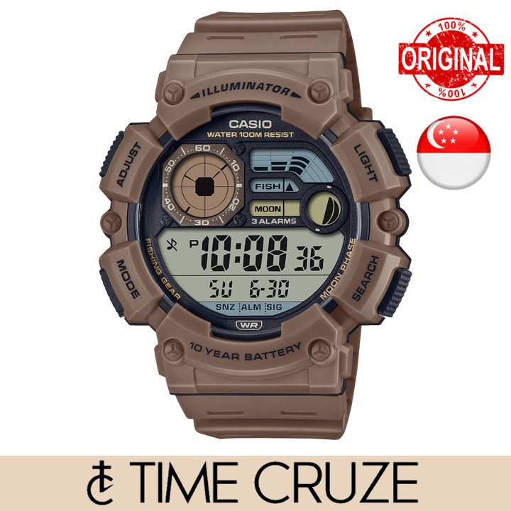 [Time Cruze] Casio WS-1500 Moon Data Fishing Gear Digital Brown Resin ...