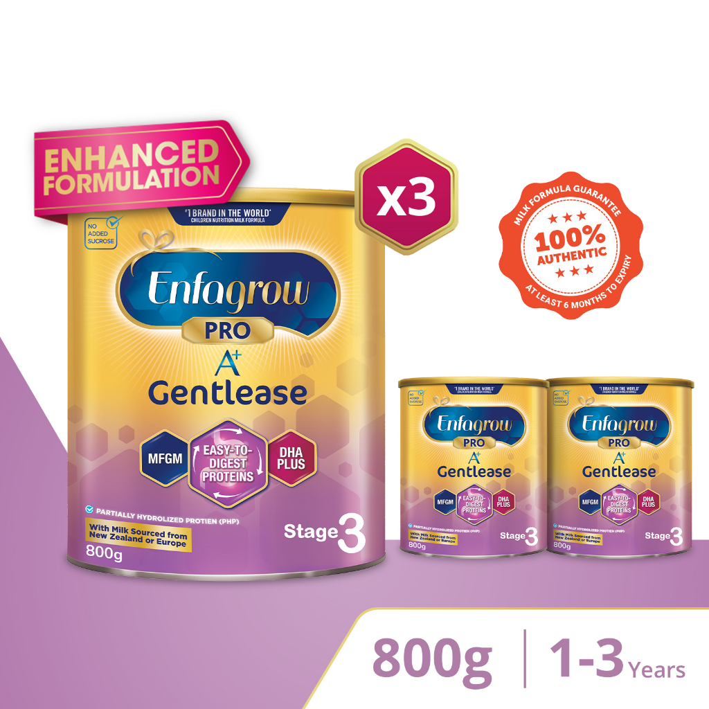[Bundle of 3] Enfagrow A+ Stage 3 Gentlease Milk Powder Formula for Children DHA+ (1-3Y) 800g ...