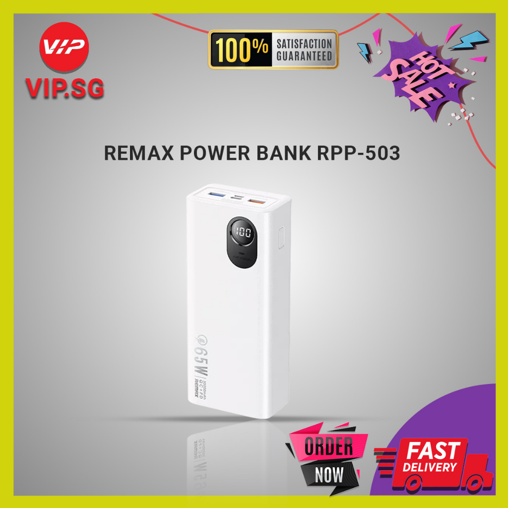 REMAX RPP-503 65W+22.5W PD+QC Fast Charge Power Bank 30000mAh | Shopee ...