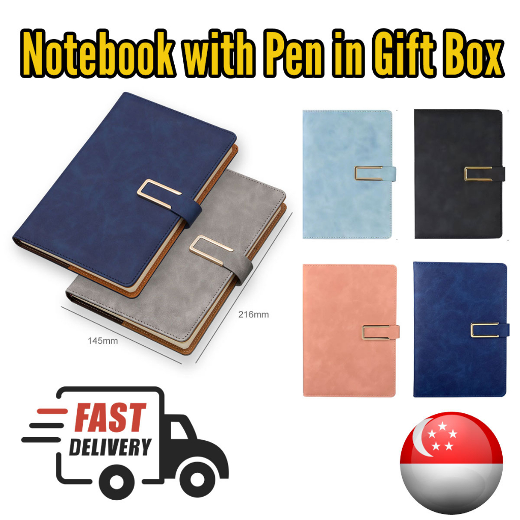 [SG SELLER] Elegant Leather Cover Notebook with Pen Set in Gift Box ...