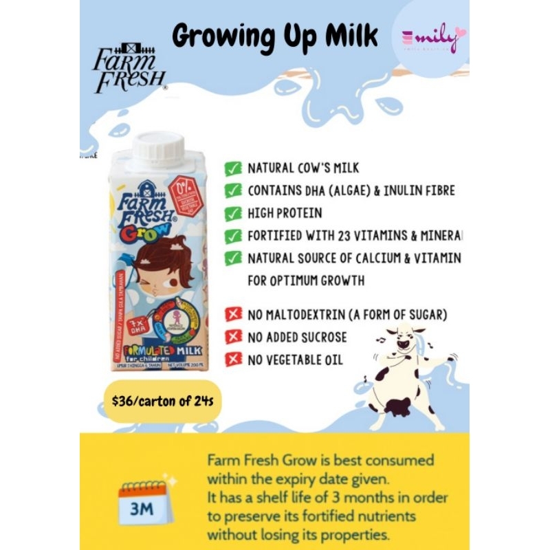 [Emily] Farm Fresh Grow Growing Up Milk 200ml x 24s 125ml x 32s ...