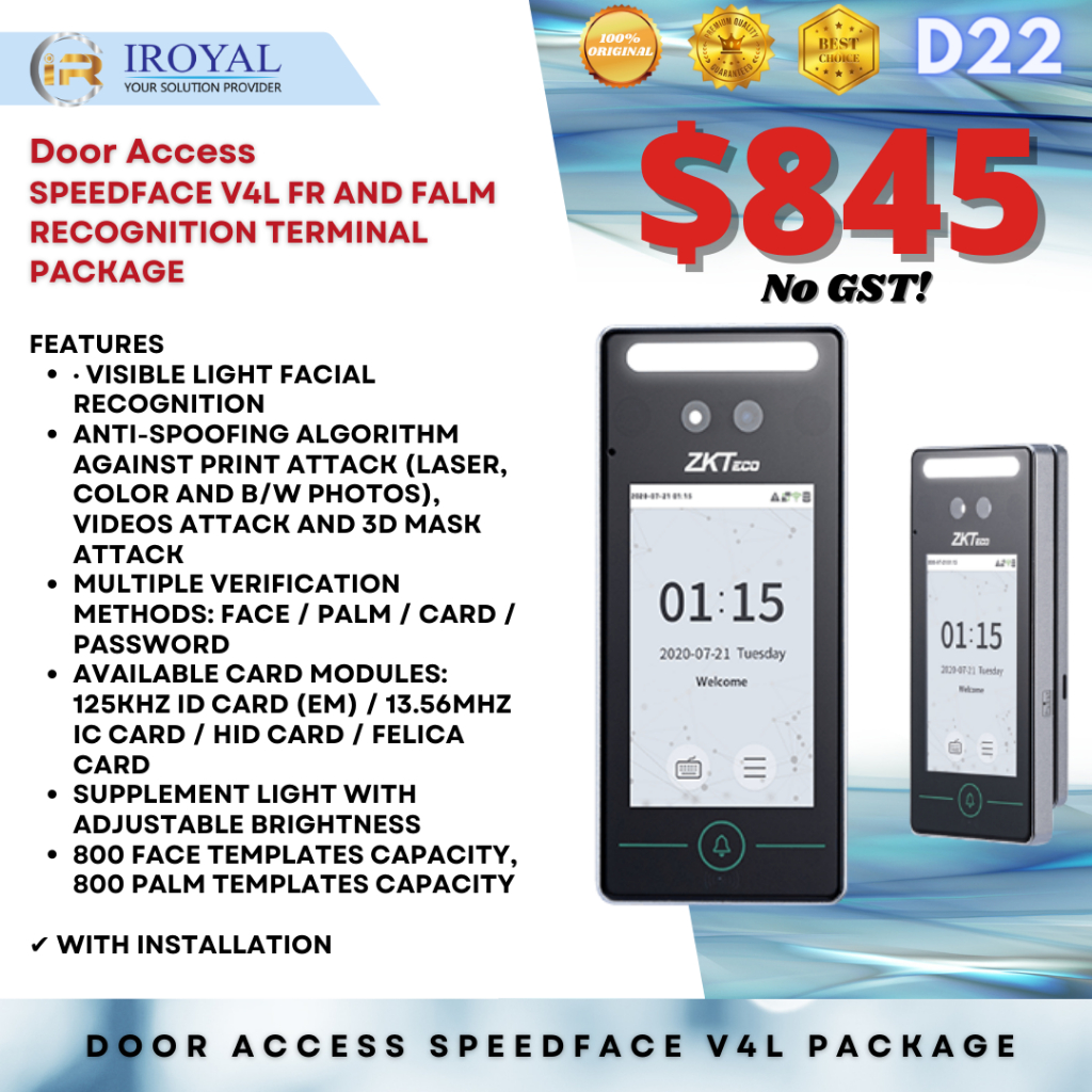 D22 IRoyal SPEEDFACE V4L FR AND FALM RECOGNITION TERMINAL PACKAGE ...