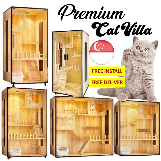 [Cat condo]Cat condo large cat solid wood condo scratching tree with ...