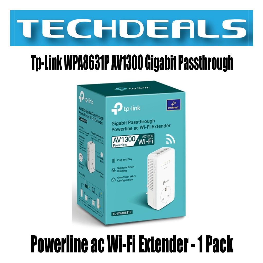 Tp-Link WPA8631P AV1300 Gigabit Passthrough Powerline ac Wi-Fi Extender ...