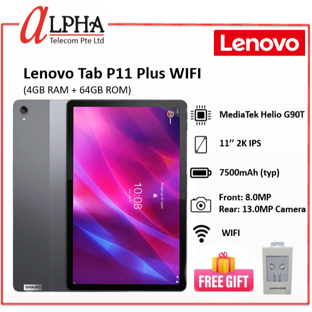 Lenovo Tab P11 Plus Wifi 11" *ZA940308SG* (4GB+64GB) ***Free Earphone** 1 Year Singapore Lenovo ...