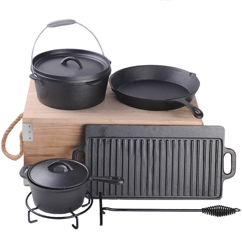 𝟕𝐏𝐂 𝐎𝐔𝐓𝐃𝐎𝐎𝐑 𝐂𝐀𝐒𝐓 𝐈𝐑𝐎𝐍 𝐂𝐎𝐎𝐊𝐖𝐀𝐑𝐄 𝐒𝐄𝐓 🍳 FRYING PAN, GRIDDLE PAN, SAUCEPAN ...