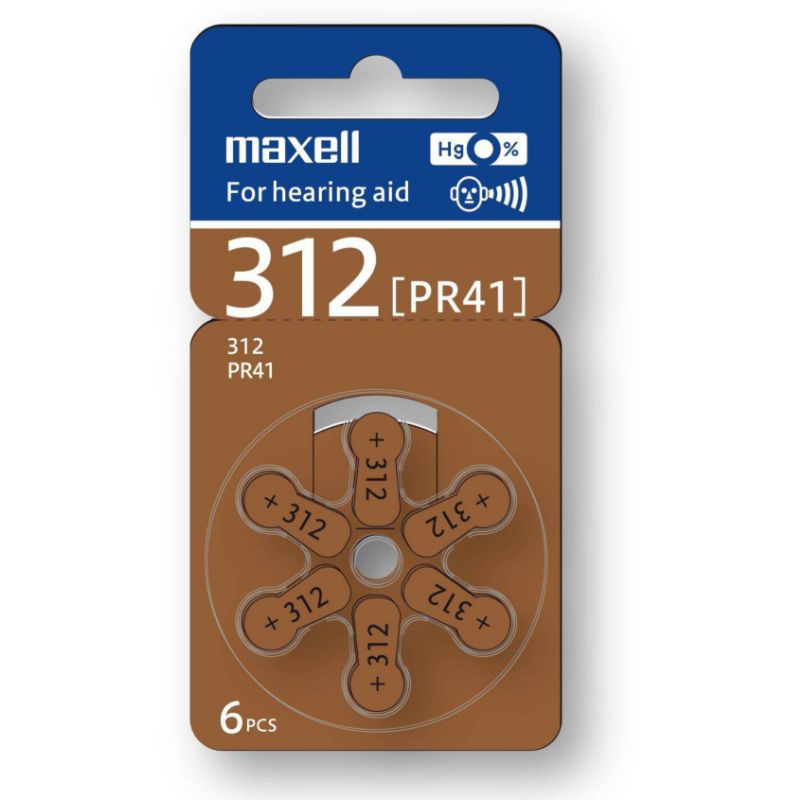 6 PIECESMAXELL HEARING AID 312 (PR41) HEARING BATTERY | Shopee Singapore