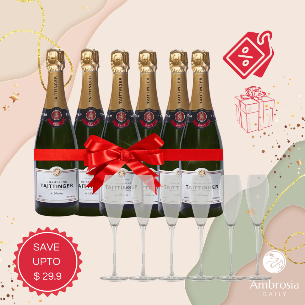 TAITTINGER BRUT RESERVE NV CHAMPAGNE 750ml*6, plus Professional Crystal ...