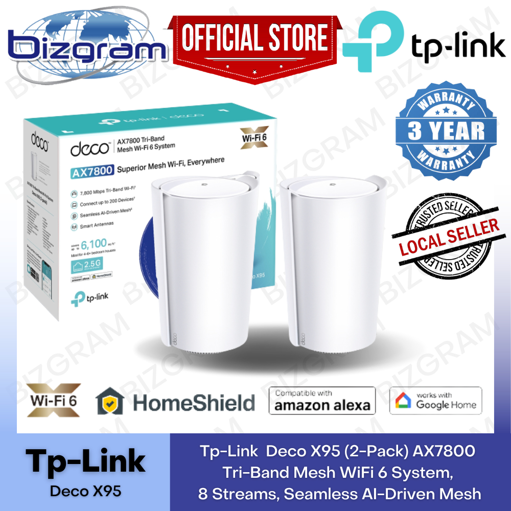 Tp-Link Deco X95 (1Pack/2-Pack) AX7800 Tri-Band Mesh WiFi 6 System, 8 ...