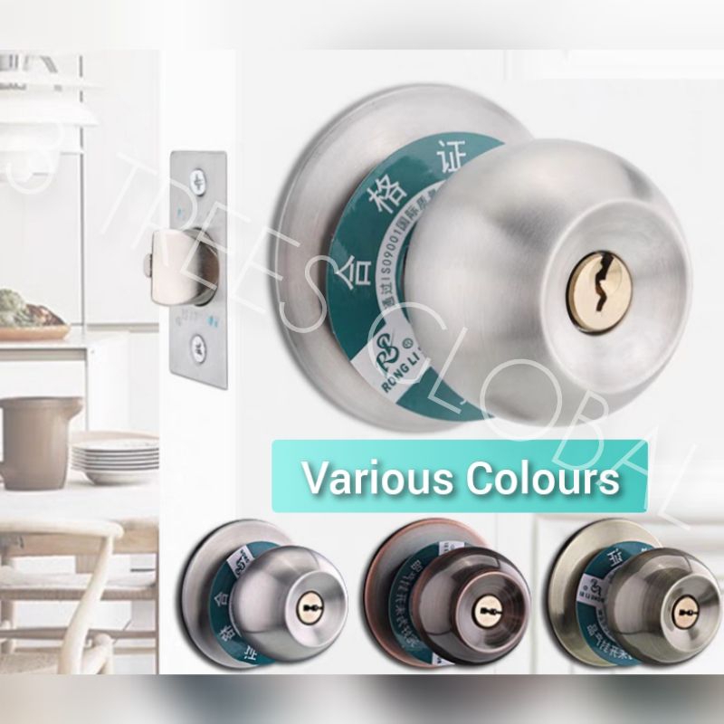 Cylindrical Door Lock/ HDB Bedroom/ Stainless Steel Round Knob ...