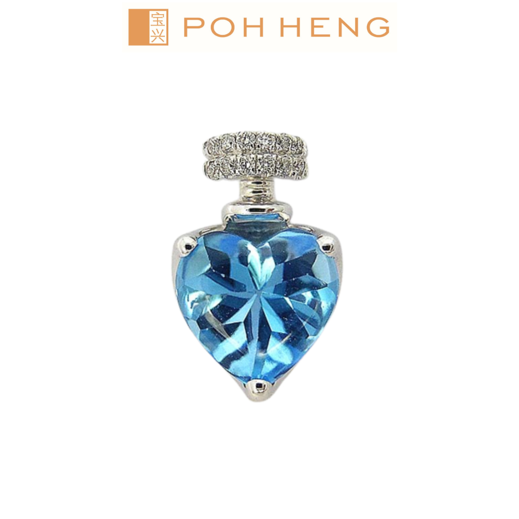 Poh Heng Jewellery Blue Topaz Heart Pendant in 18K White Gold (Online ...