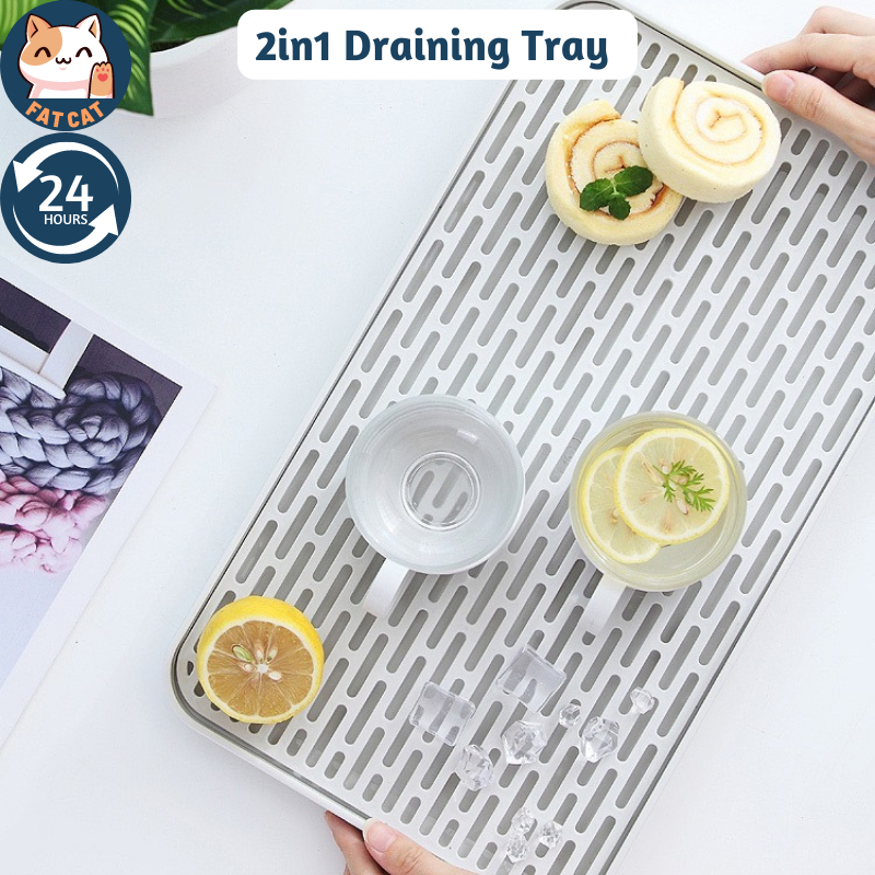 [SG Stock] 2in1 Draining Tray with Strainer Dish Drying Rack Utensils ...