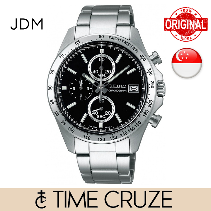 [Time Cruze] Seiko JDM SBTR005 Spirit Chronograph Black Dial Quartz Men ...