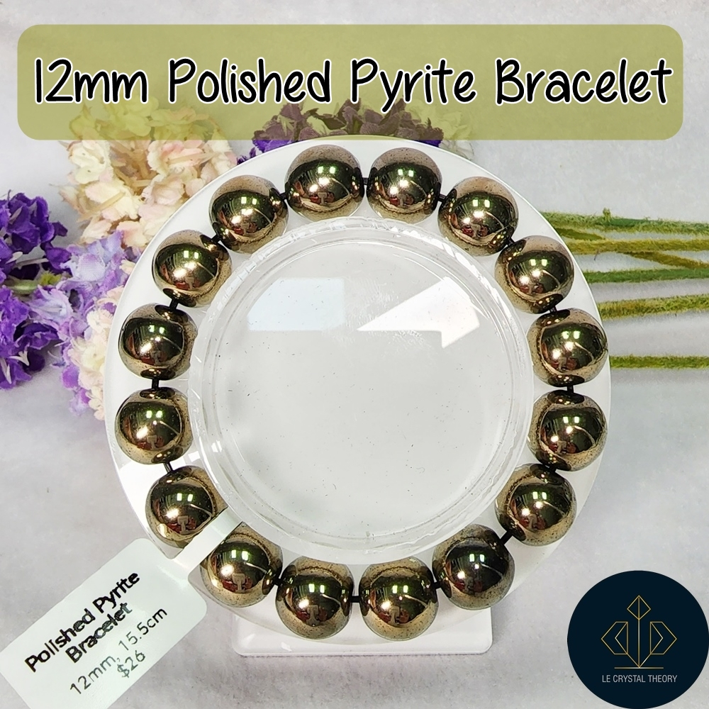 [Singapore In-Stock] 12mm Polish Pyrite Bracelet For Wealth Fetching ...