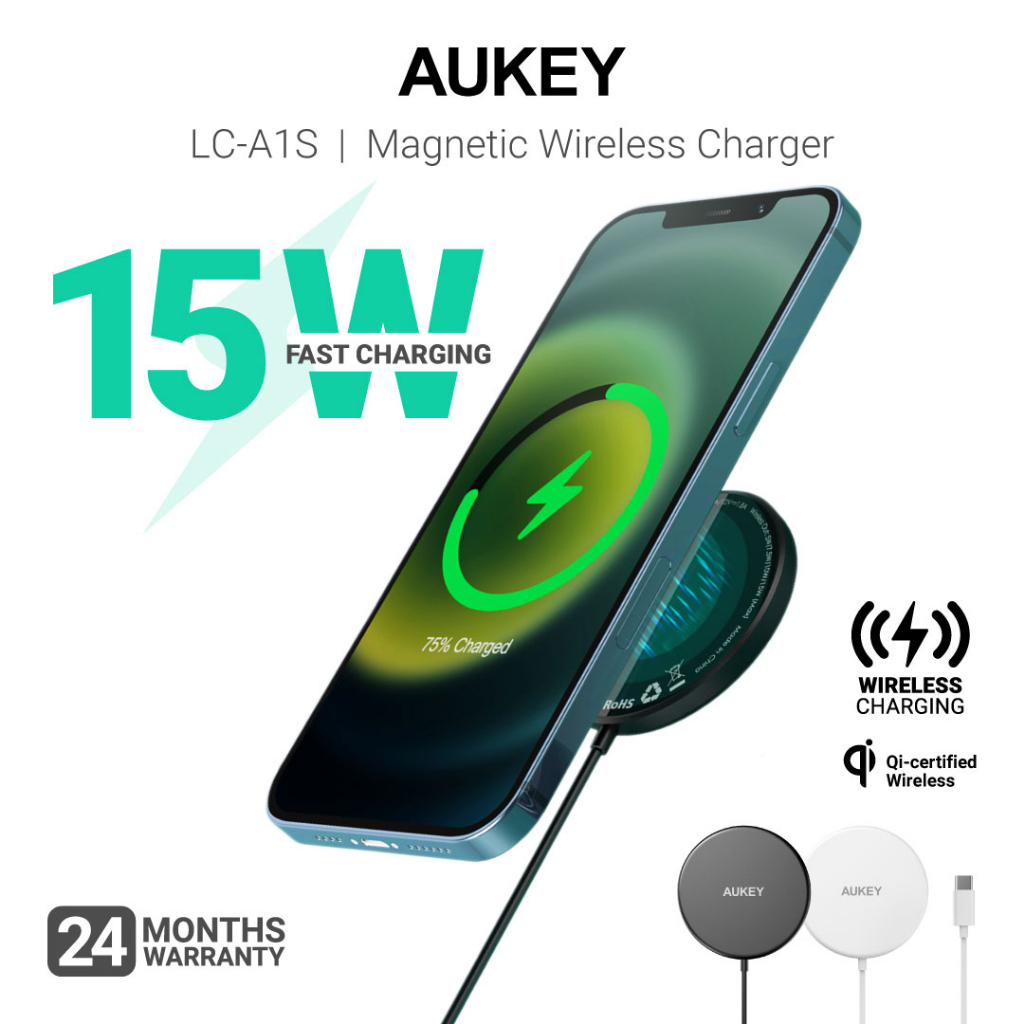 Aukey LC-A1S Snap On 15W Qi-Compatible Fast Wireless Charging Magafe ...