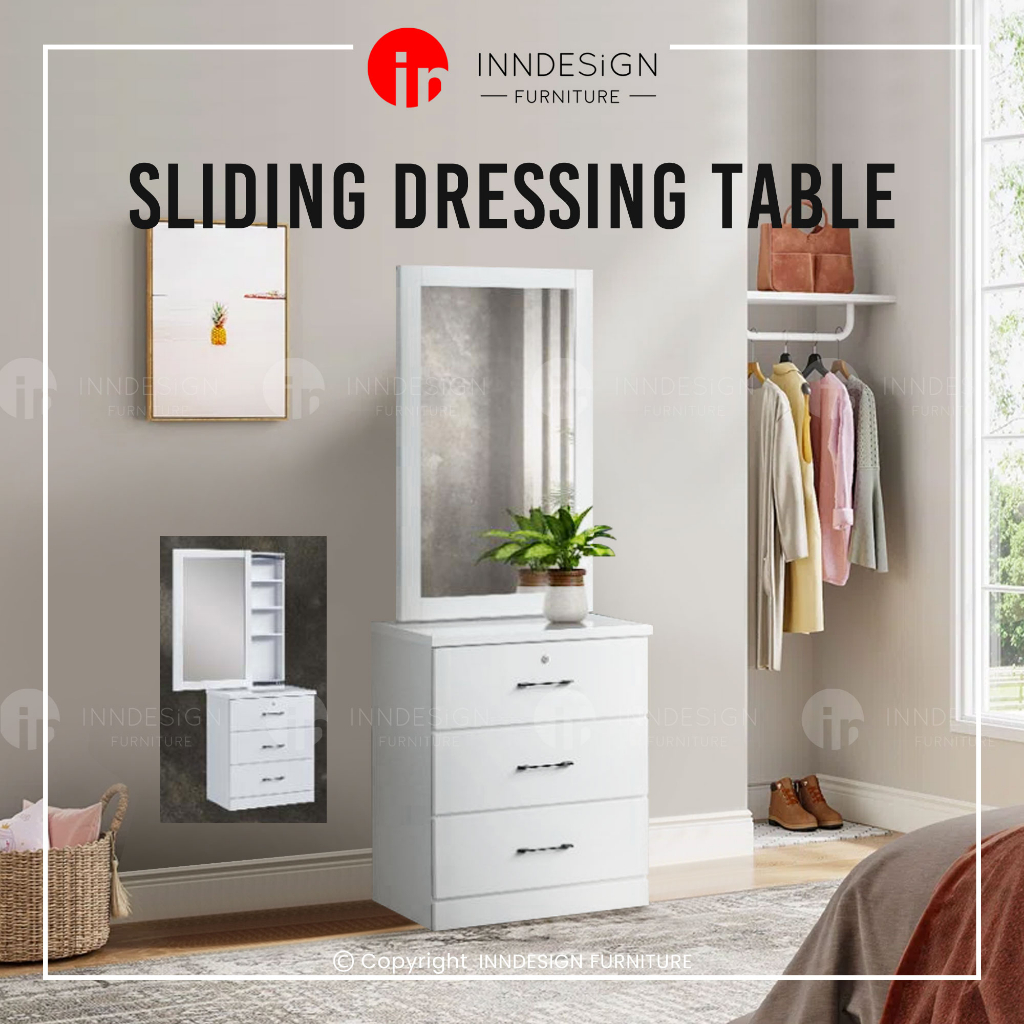 [LOCAL SELLER] 3 DRAWERS SLIDING DRESSING TABLE WITH HIDDEN SHELVING ...