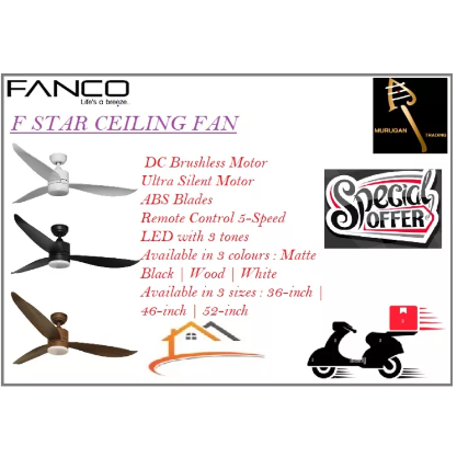FANCO F-STAR 36 / 46 / 52 Inch DC Motor Ceiling Fan with LED Light ...