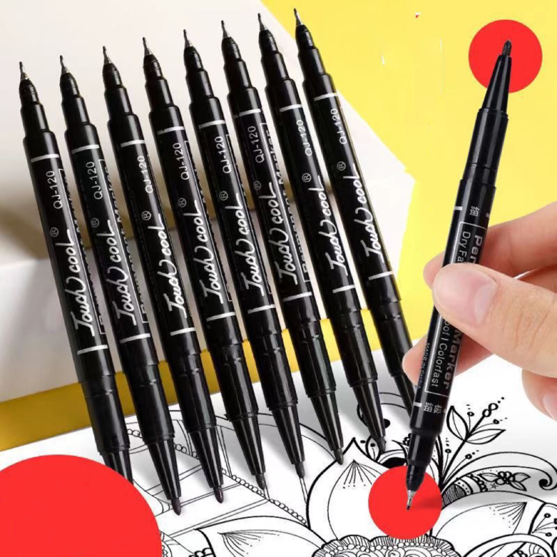 Marker pen double-ended black oil-based pen Office Stationery Student ...