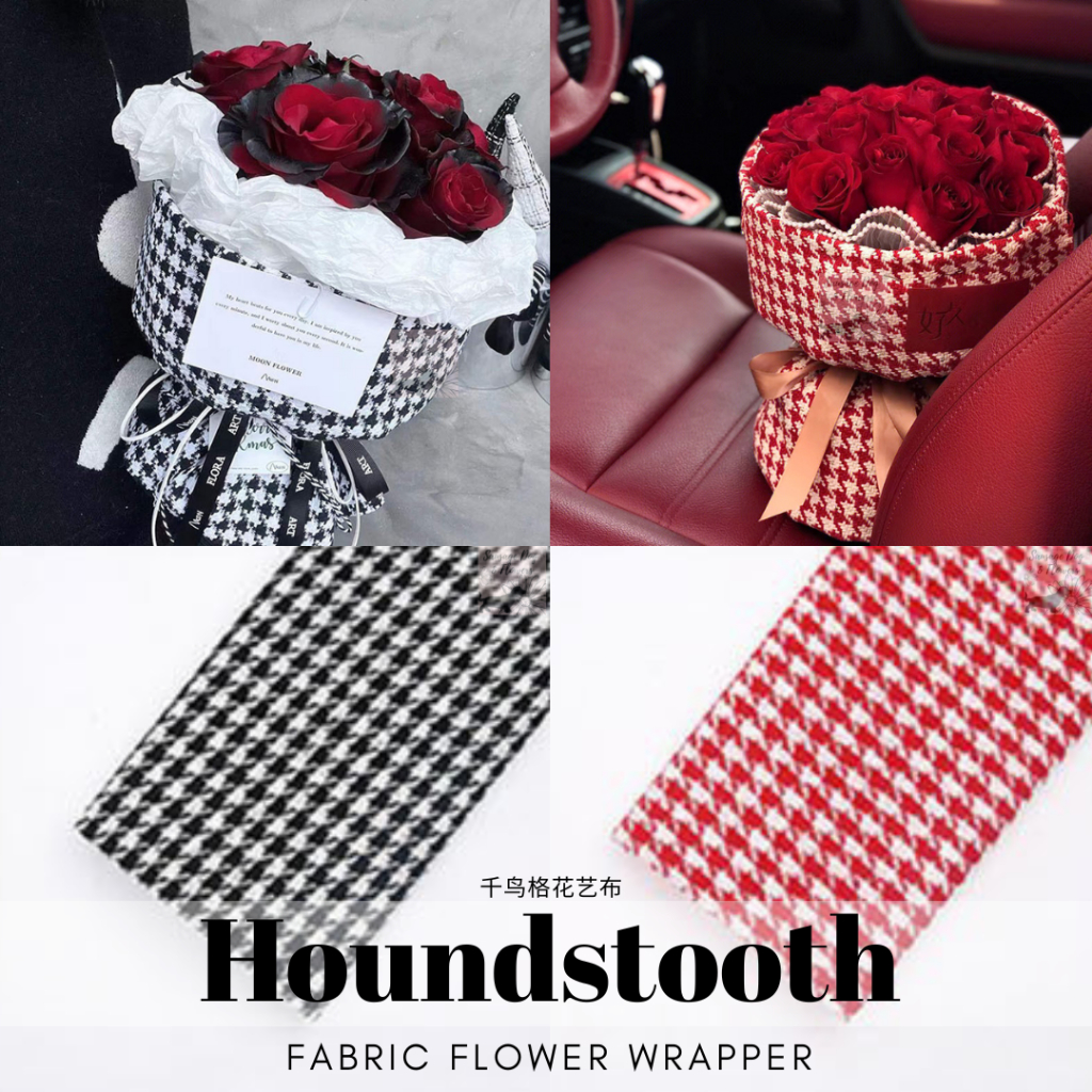 [SG] 50x100cm Korean Style Houndstooth Fabric Flower Wrapper 小香风千鸟格花艺布 ...