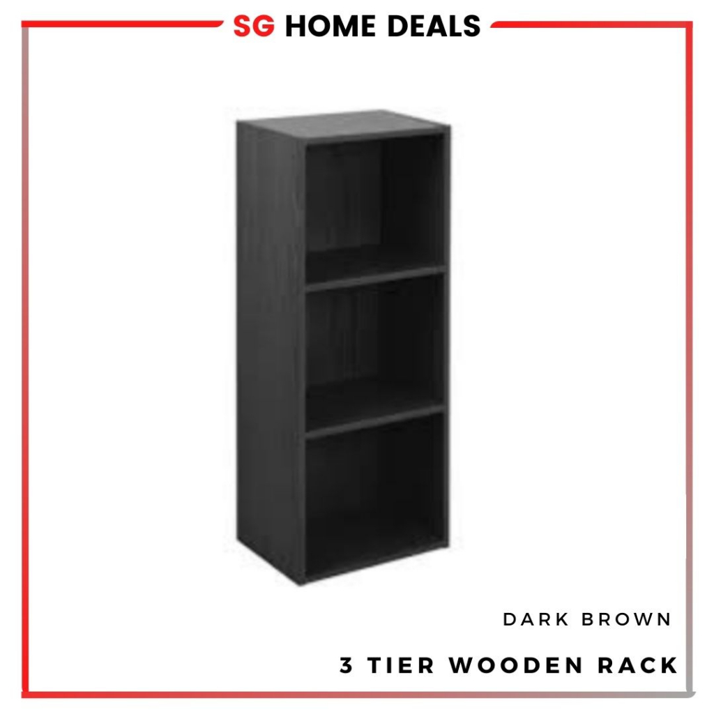[SG STOCKS] 3 Tier Wooden Multipurpose Rack Book Shelf, Book Cabinet ...