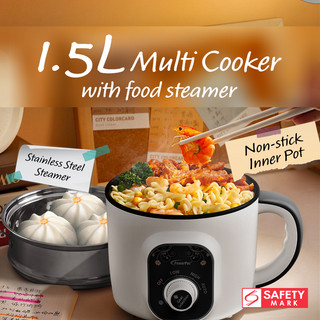 PowerPac Steamboat Multi Cooker 1.5L Non-stick cooker with Food Steamer ...