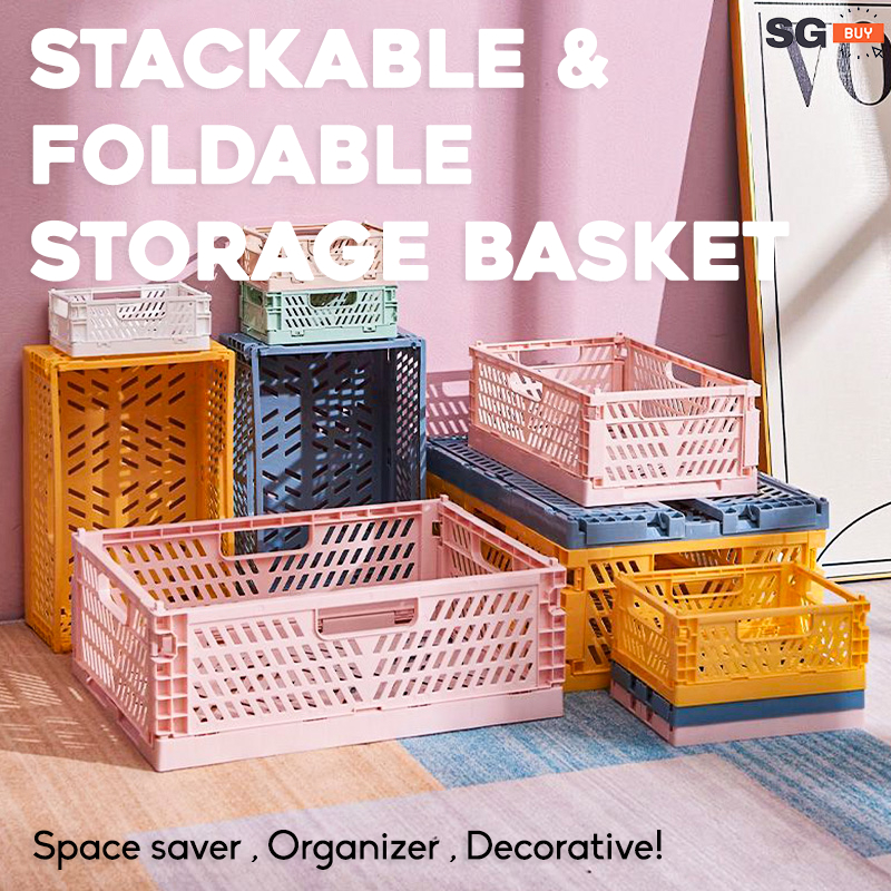 Stackable Storage Box Foldable Collapsible Crate Storage Basket | Open ...