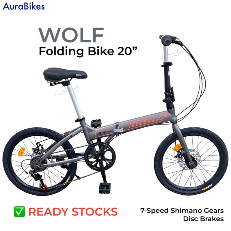 WOLF 20” Folding Bike with Gears Foldable Bicycle 7-Speed Shimano Gear ...