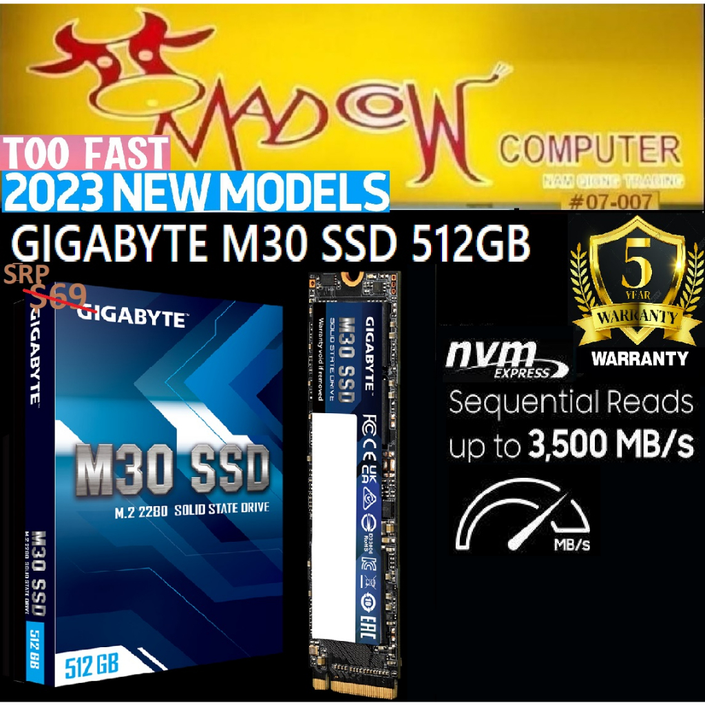 GIGABYTE M30 NVMe 1.3 PCIe 3.0x4 M.2 512GB Gen3 SSD Up to 3500 MB/s(5y ...