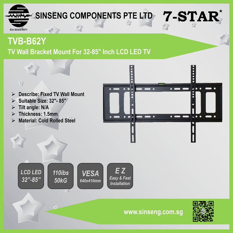 TVB-B62Y 32-85”inch Fixed TV Wall Mount Bracket For LCD LED TV Tilt for ...
