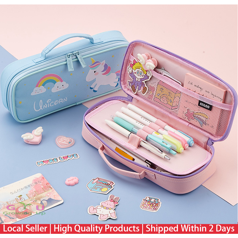 GU [SG stock] ANGOO Korean Pencil Case Handle Large Capacity Canvas ...