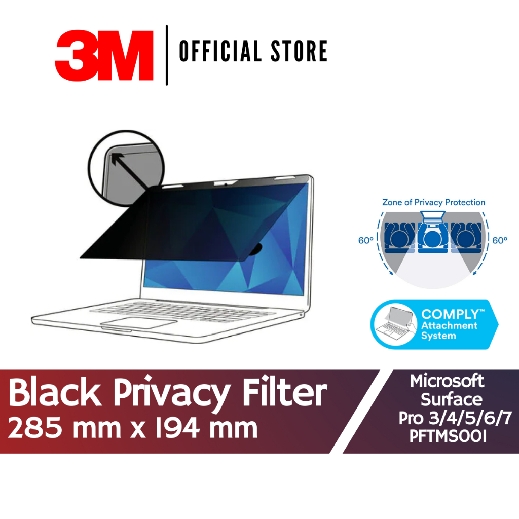 3M Touch Privacy Filter for Microsoft Surface Pro 3, 4, 5, 6, or 7 with ...