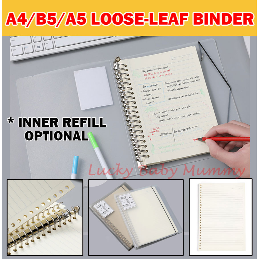 A4/B5/A5 Loose Leaf Binder, Document File/Clips/Notebook, 60pcs Refill ...