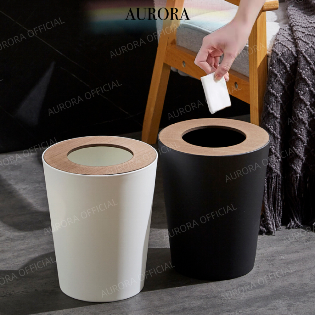 Aurora Official SG Seller Wooden Lid Rubbish Bin Dustbin Simple ...
