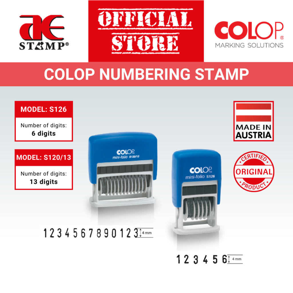 COLOP Numbering Stamp S126 (4x19mm) S120/13 (4x41mm)| 6 digit & 13 ...