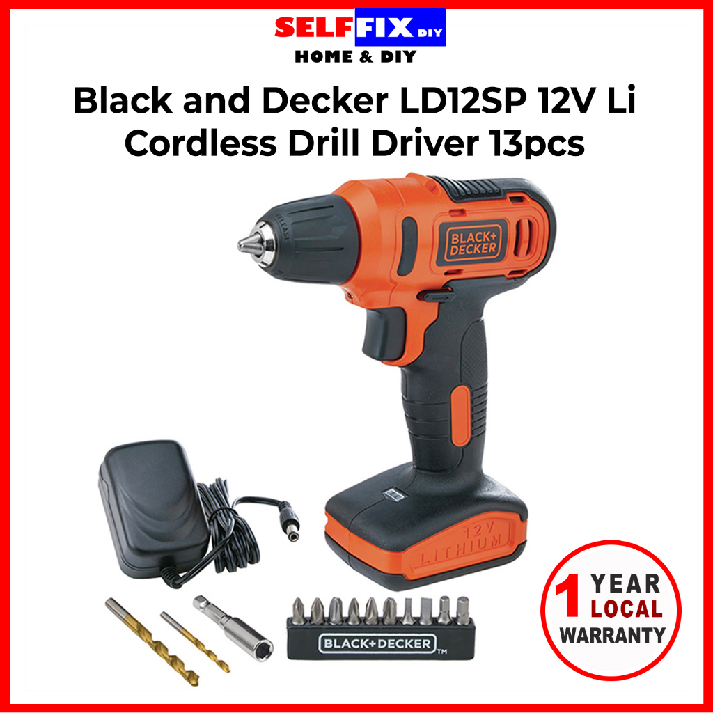 Black and Decker 12V Lithium Cordless Drill Driver 13pcs Kit (LD12SP ...