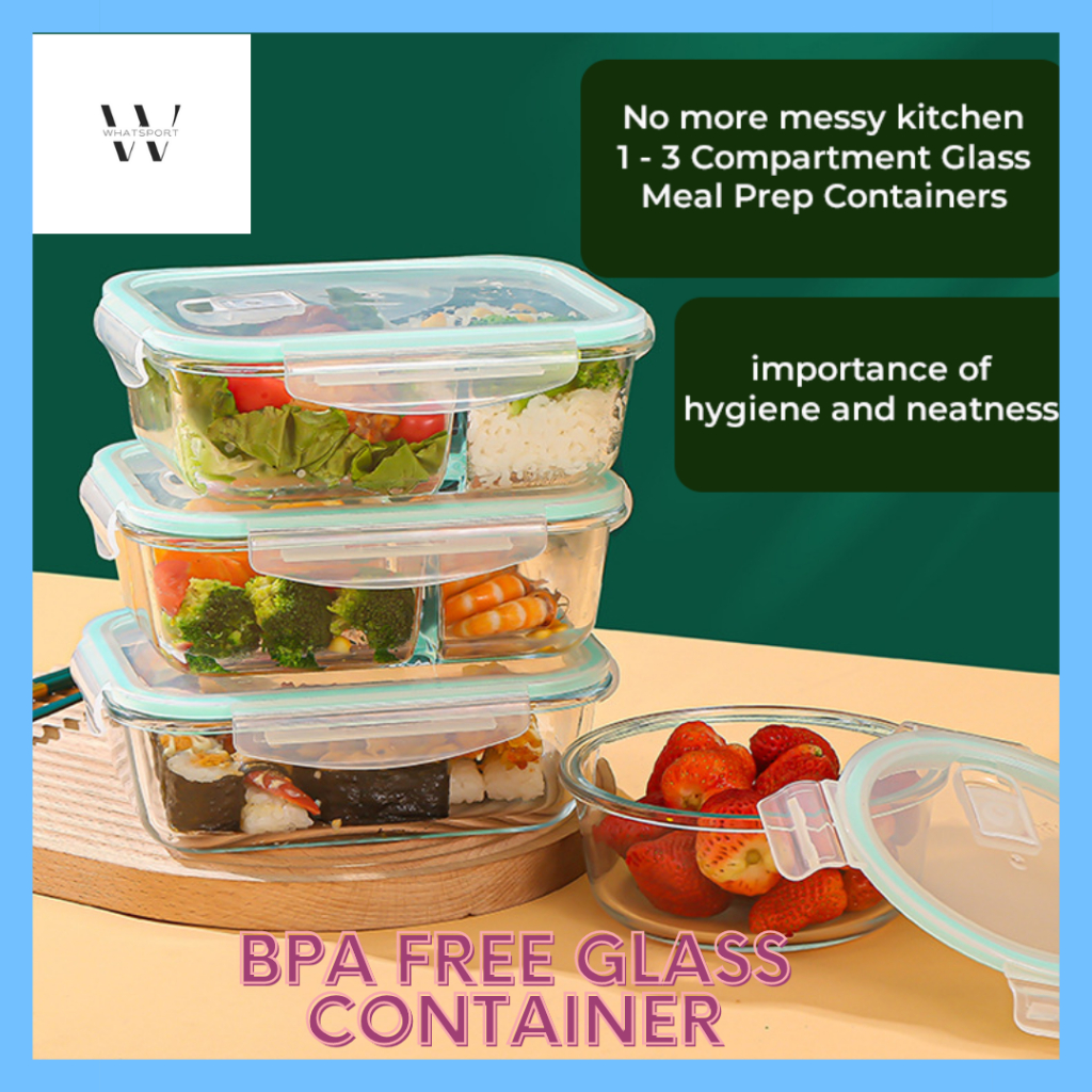 Glass lunchbox Containers 1 -3 Grids - Meal Prep Glass Container - Food ...