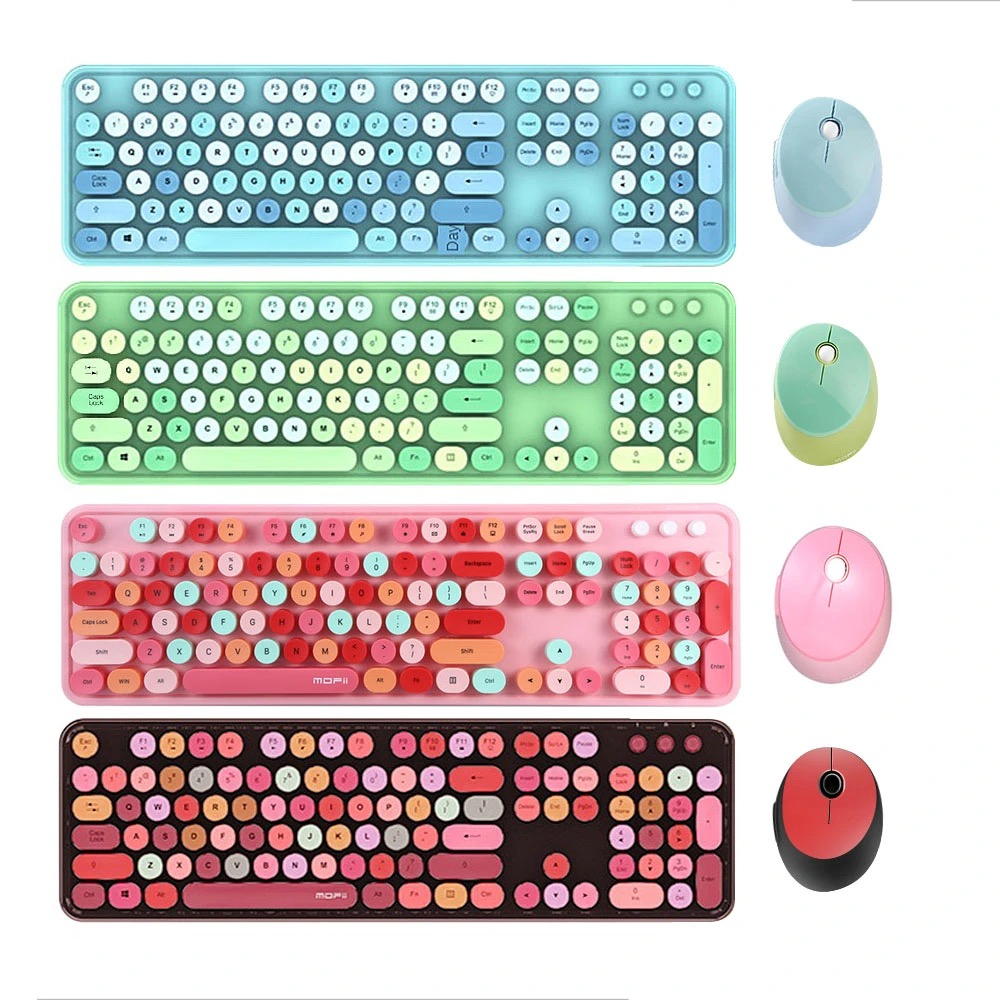 MOFII Sweet Wireless Keyboard and Mouse Set 104-Key Cute Office Vintage ...