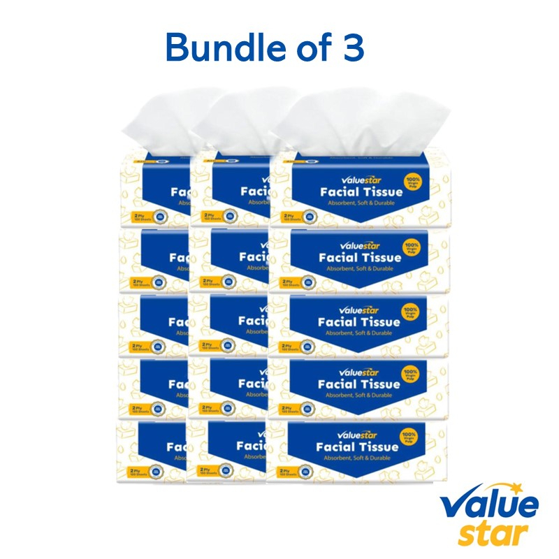 [Bundle of 3] ValueStar Facial Tissue 2-Ply (5x150 sheets) | Shopee ...