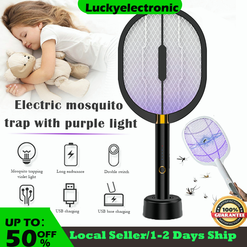 [With Base]3-in-1 Handheld Mosquito Racket Electric Mosquito Killer Fly ...