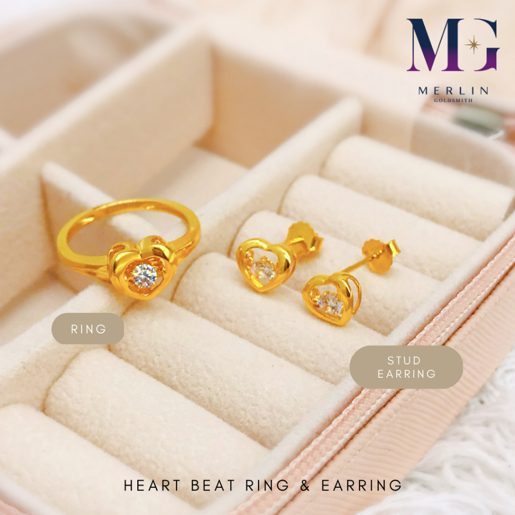 Merlin Goldsmith 22K 916 Gold Heart Beat Ring & Earring | Shopee Singapore