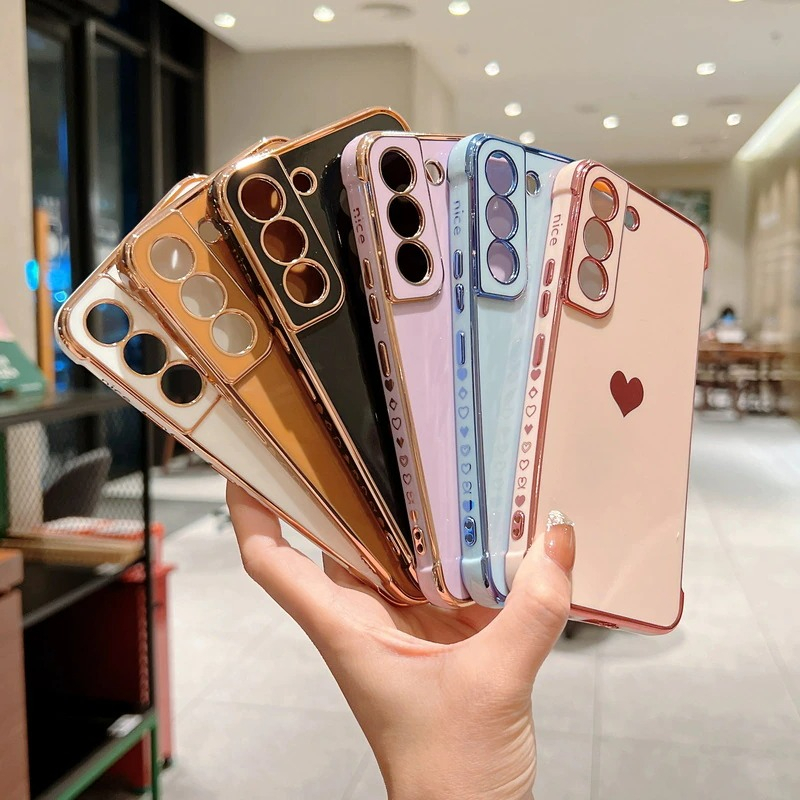 [ZINB25] Luxury Plating Case For Samsung Galaxy S24 Ultra S23 S22 S21 Ultra S24 Plus Love Heart ...