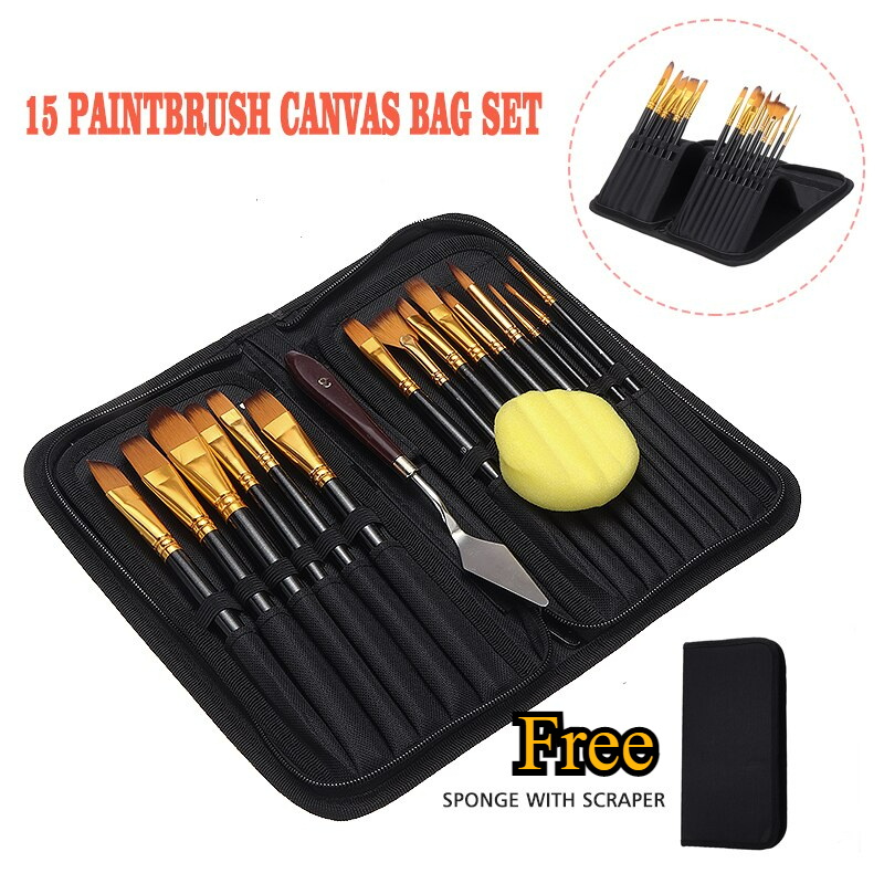 15Pcs Artist Paint Brush Set With Painting Scraper Sponge For Gouache ...